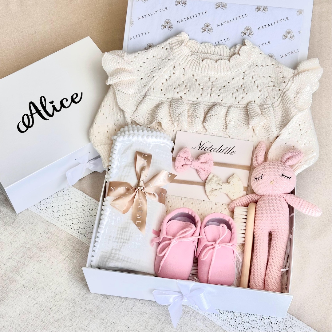 Personalized Baby Girl Gift Box, Newborn Essentials Hamper, Baby Shower ...
