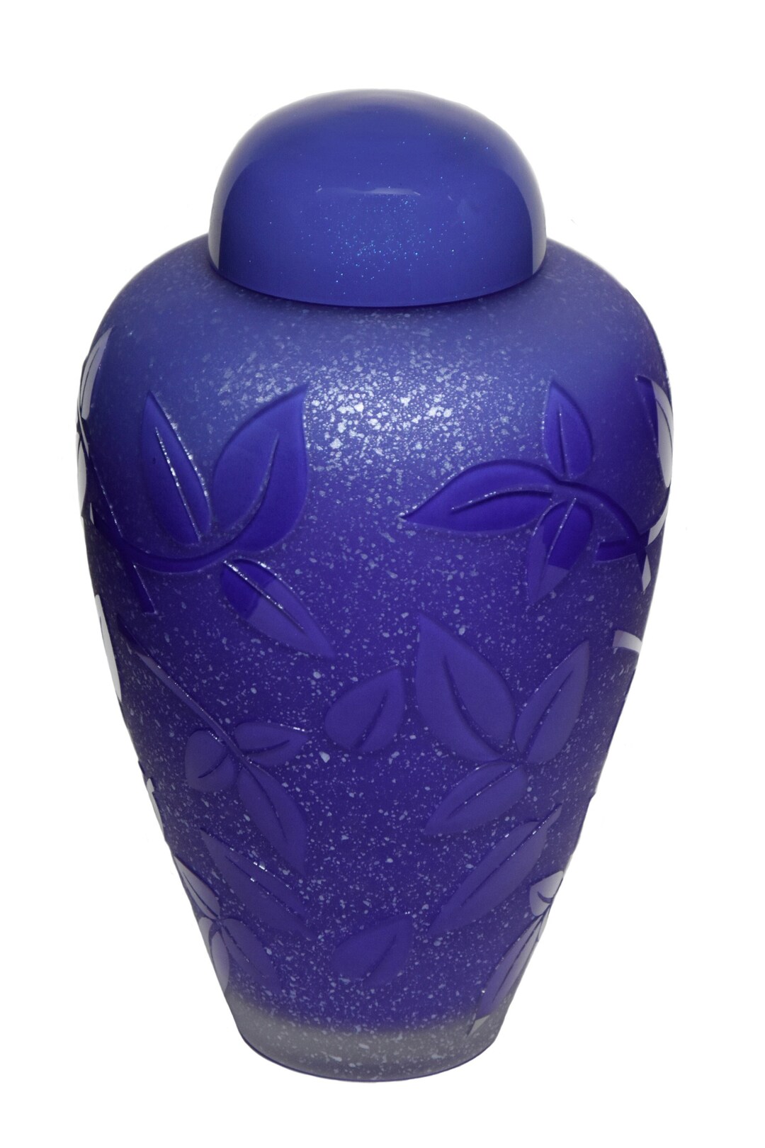 Navy Urn for Ashes Unique Glass Urn for Dad Ashes Blue Funerary Flower ...