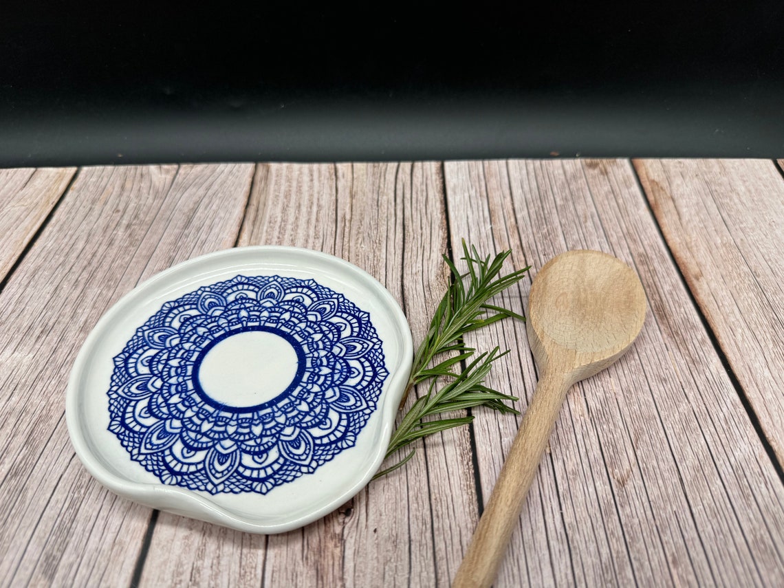 Handmade Blue and White Pottery Spoon Rest - Etsy