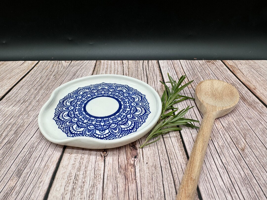 Handmade Blue and White Pottery Spoon Rest - Etsy