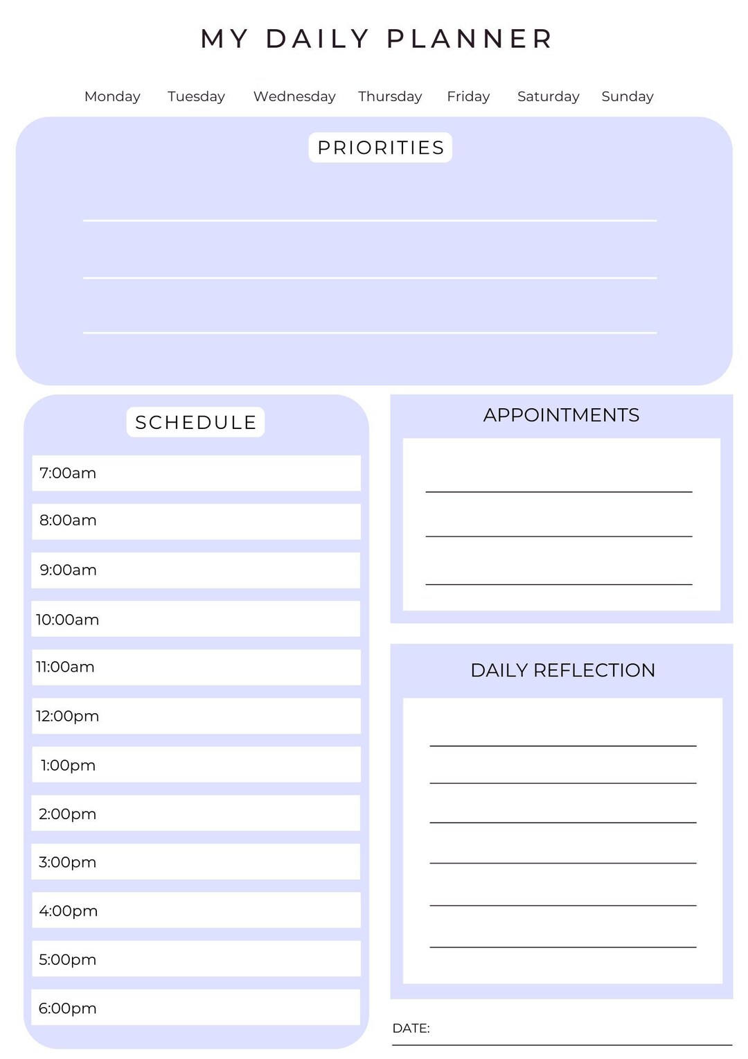 Daily Minimalistic Planner, Instant Download, Printable, to Do List ...