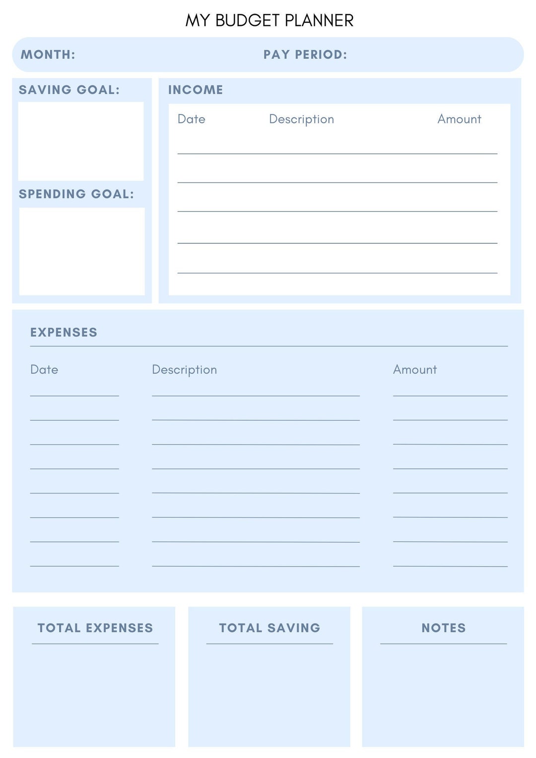 Minimalistic Printable Budget Planner, Digital Easy to Use Budgeting ...
