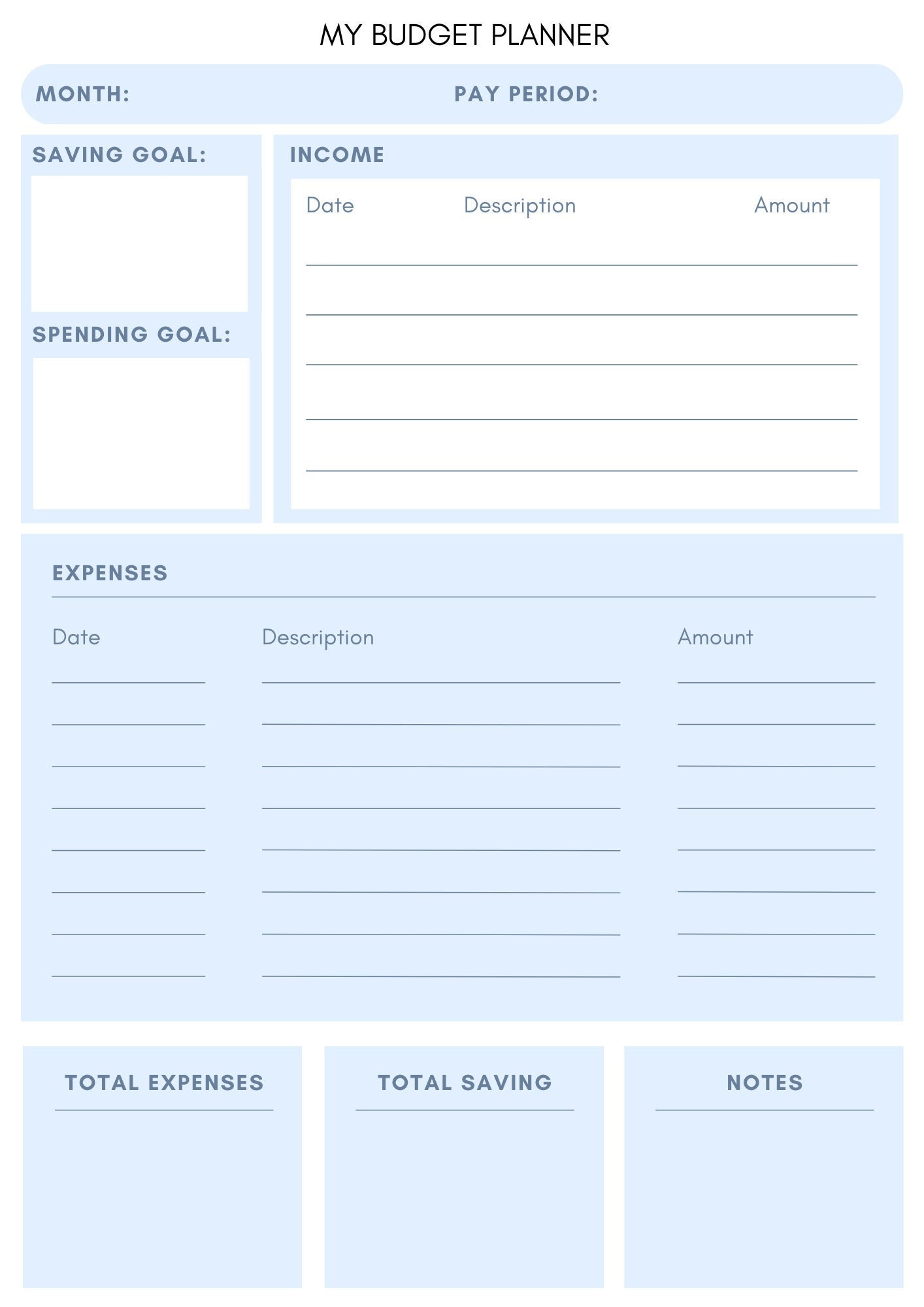 Minimalistic Printable Budget Planner, Digital Easy to Use Budgeting ...