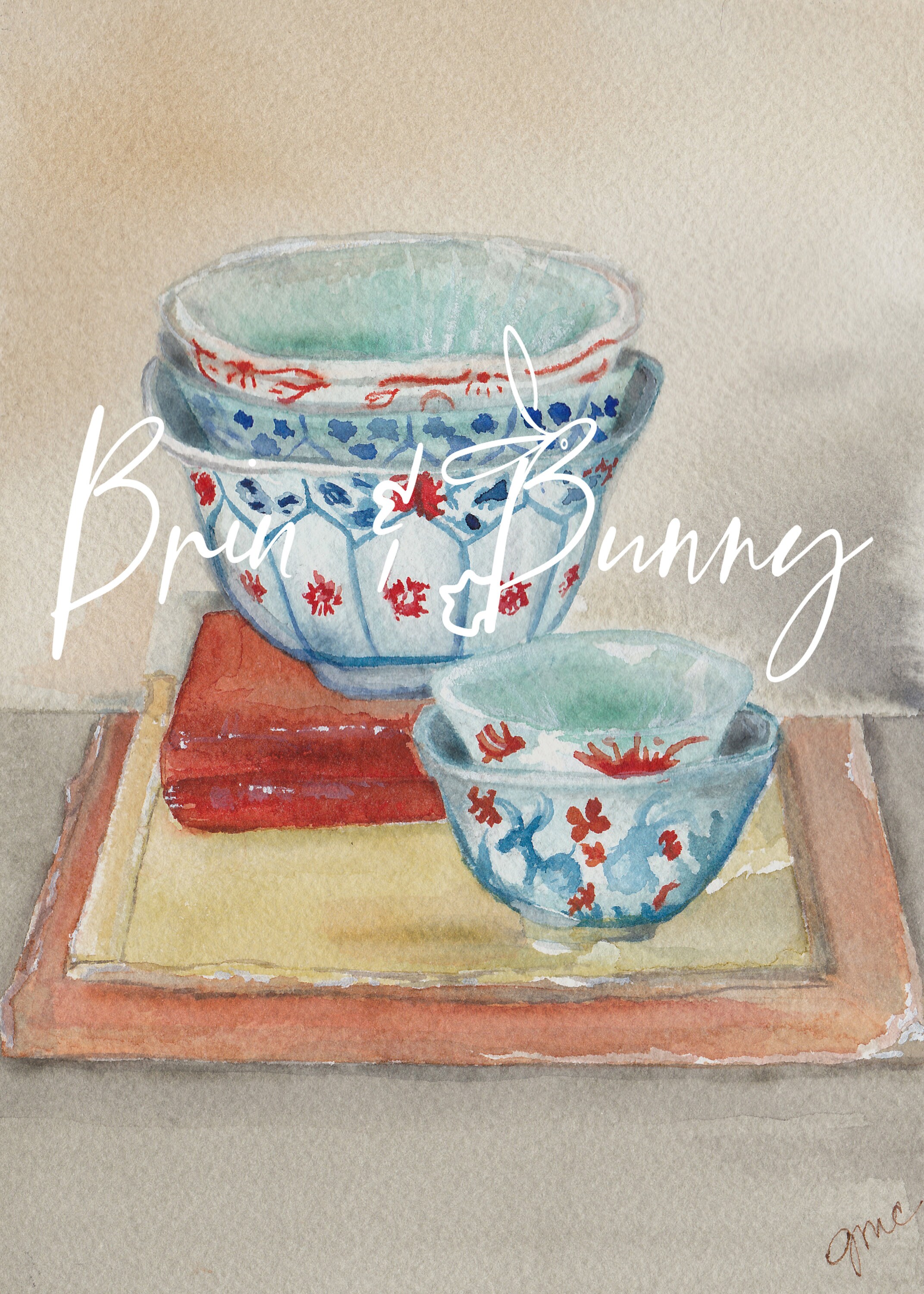Blue and White Bowls | Celadon Pottery |stack of Old Red Books ...