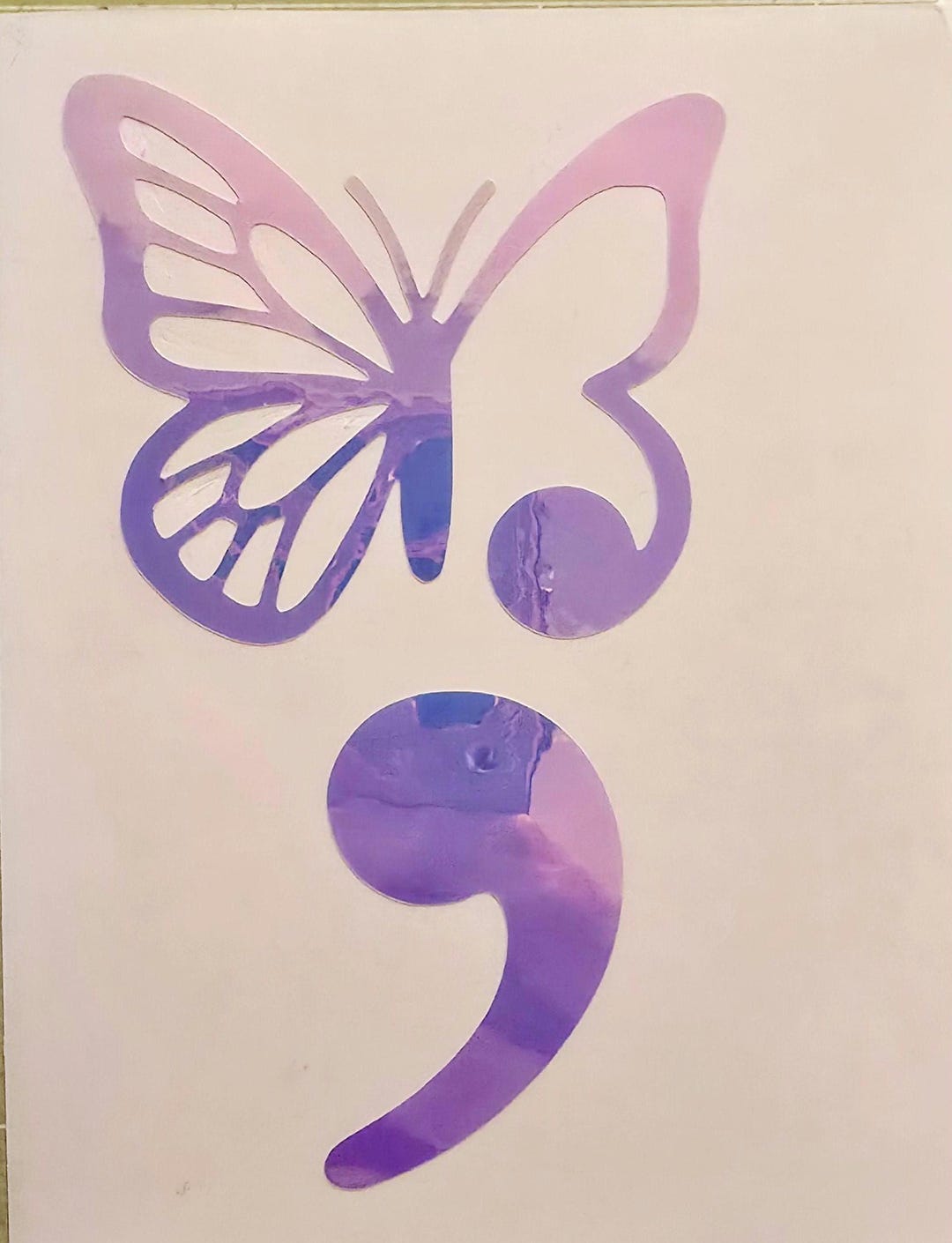 Butterfly Semicolon Mental Health Awareness Decal – Holographic Purple ...