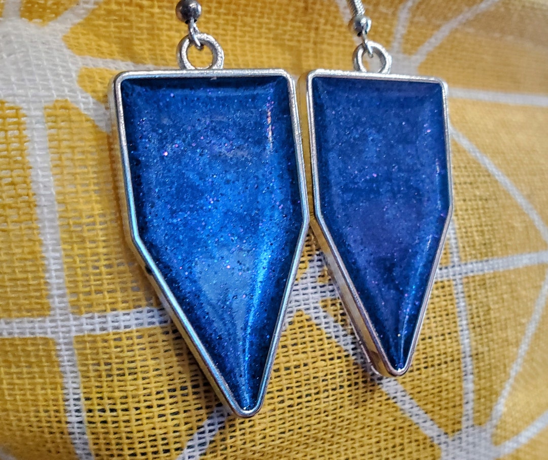 Glittery Blue Geometric Resin Statement Earrings - Etsy