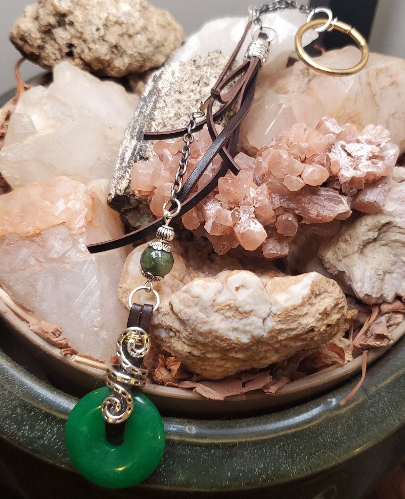 Imperial Jade Talisman Emerald Green and Brown Leather Charm - Etsy