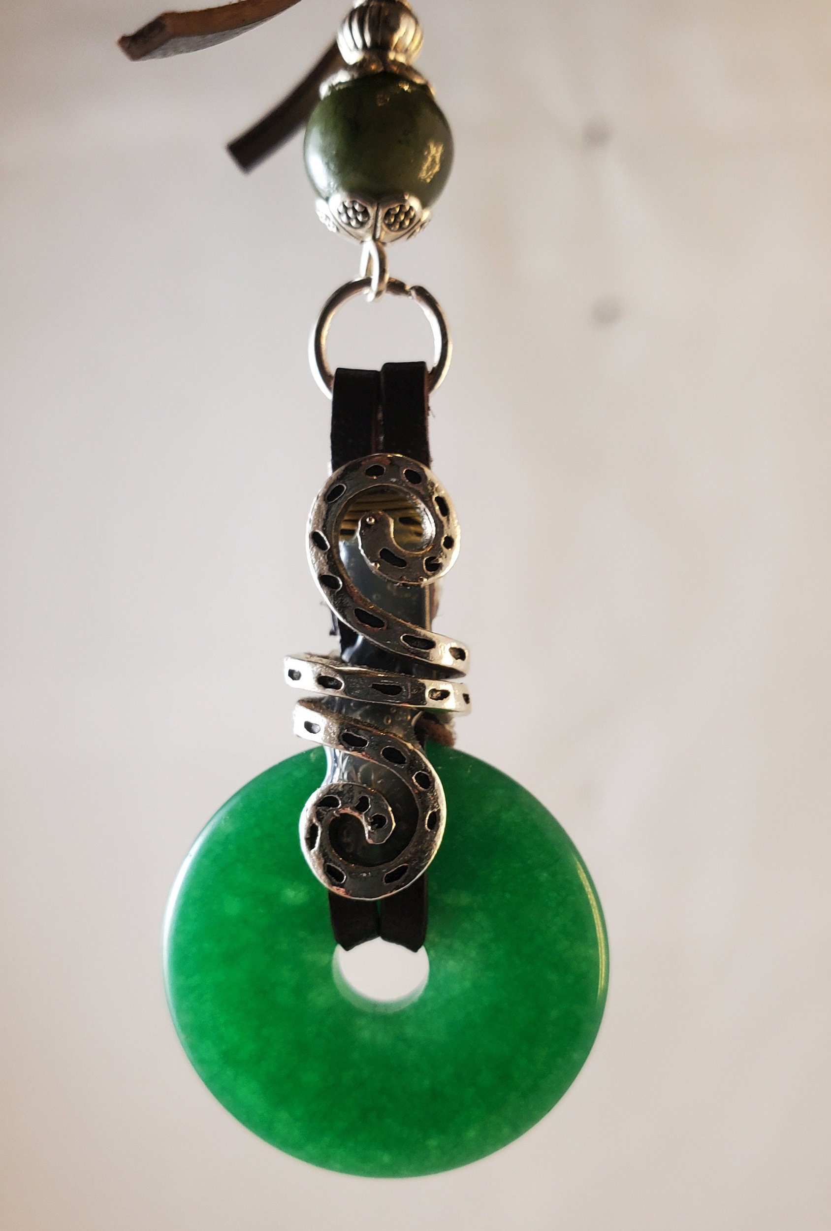 Imperial Jade Talisman Emerald Green and Brown Leather Charm - Etsy