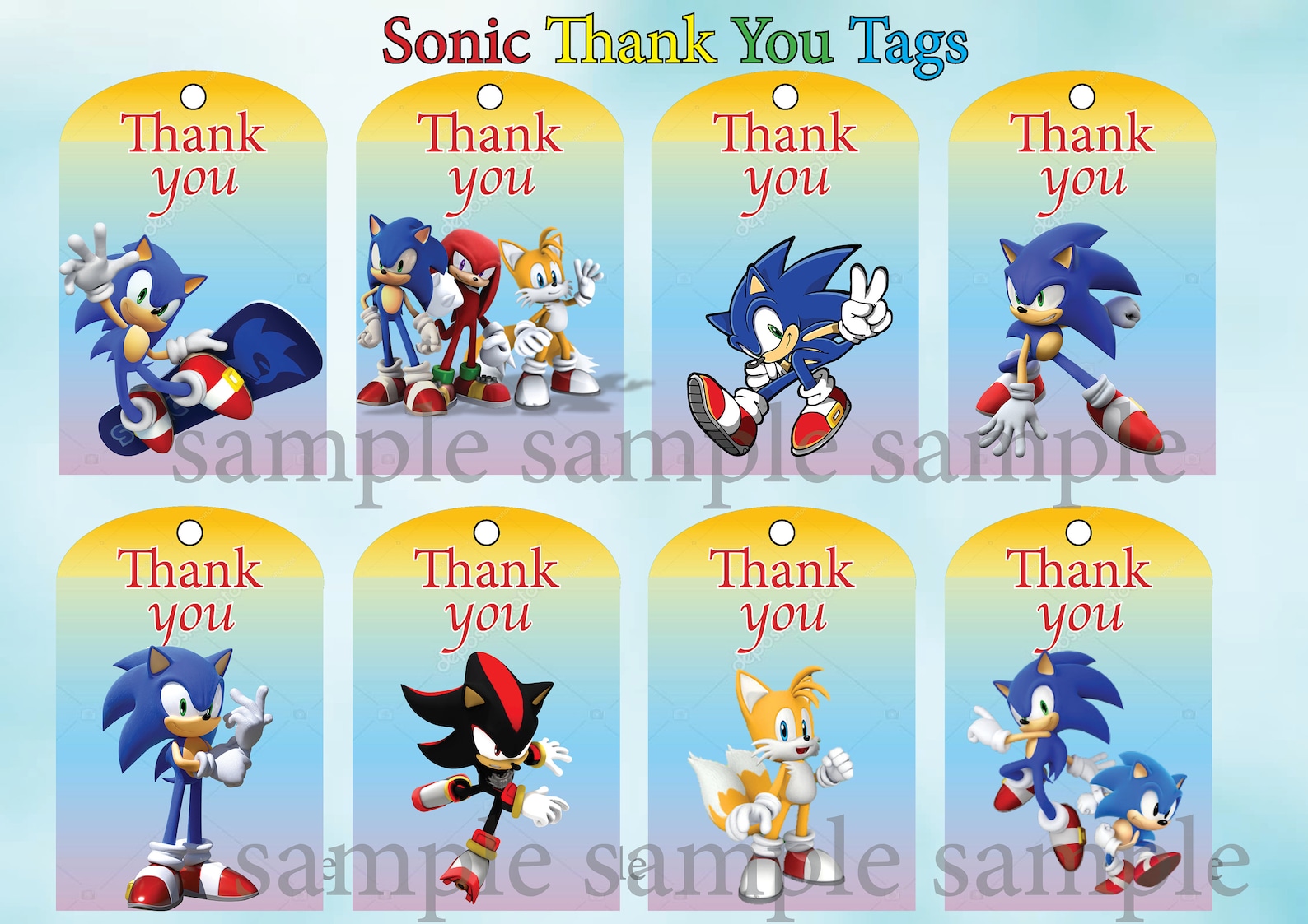 Instant Download Sonic Thank You Tags Sonic Party Sonic - Etsy