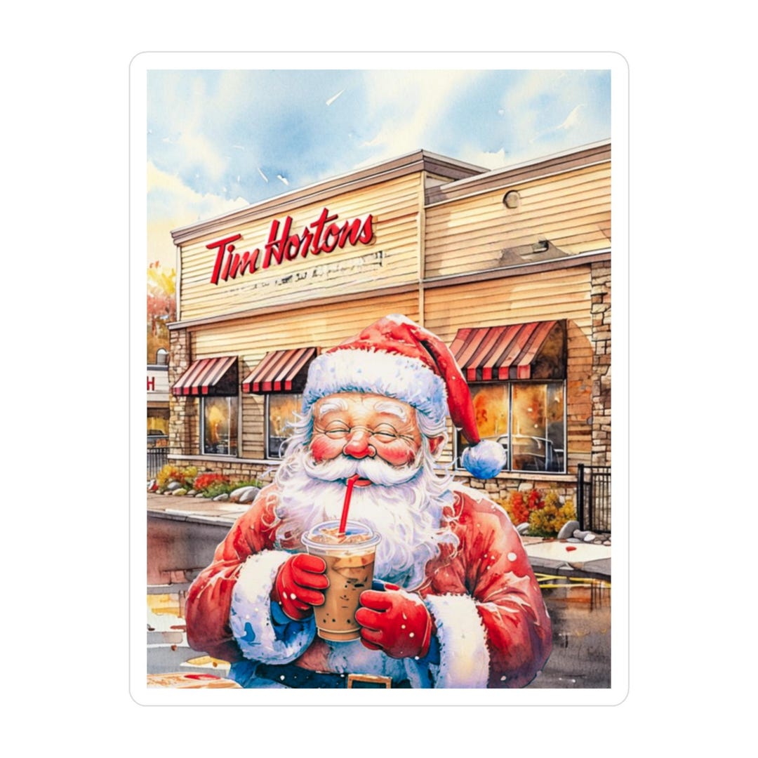 Santa With an Iced Coffee at Tim Horton's Waterproof Sticker - Etsy