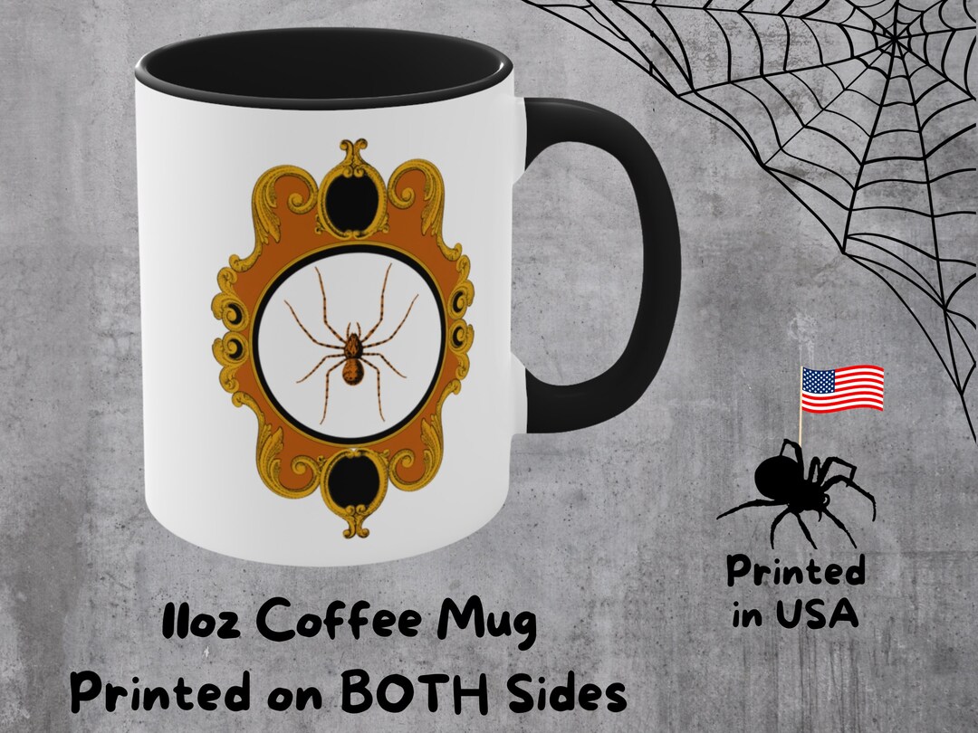 Framed Spider Coffee Cup Black Accent Mug With Black and Gold Spider ...