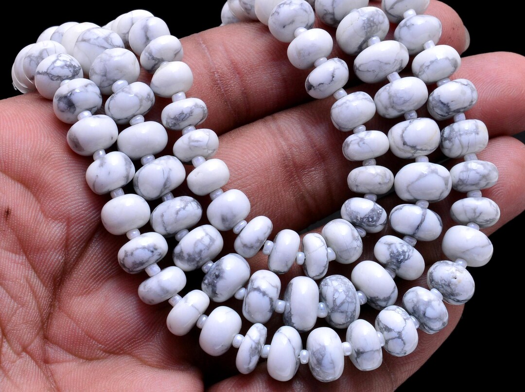 White Dot Howlite Rondelle Gemstone Beads, 7mm-8mm, White Buffalo ...