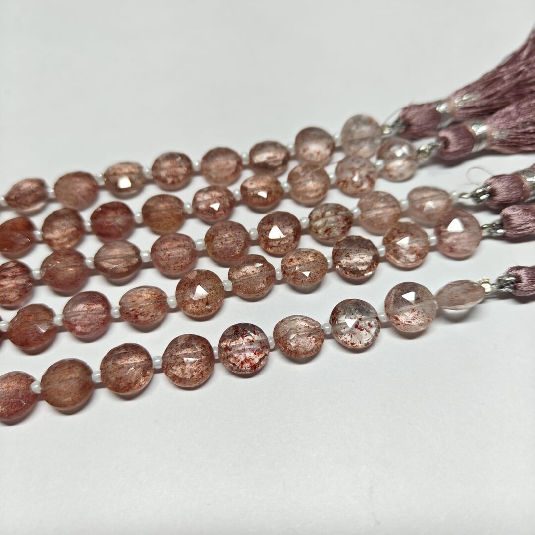 20pc Faceted Strawberry Quartz Coin Beads: 8mm Gemstone Strand - Etsy