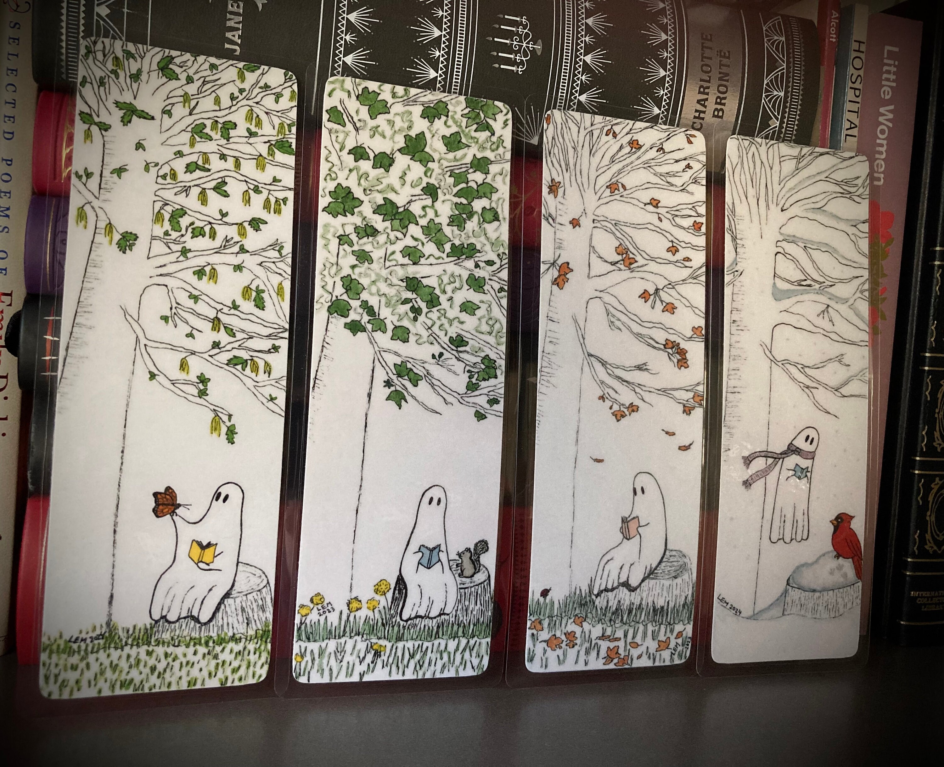 Set of 4 Ghost Bookmarks, Four Seasons, Handmade Bookmark | Halloween ...