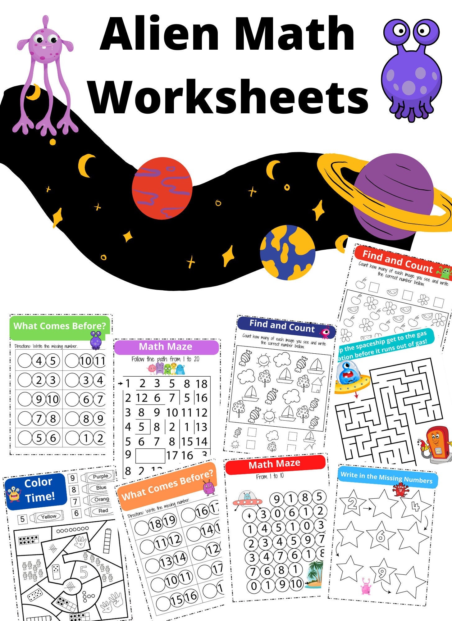 Alien Math Worksheets - Etsy