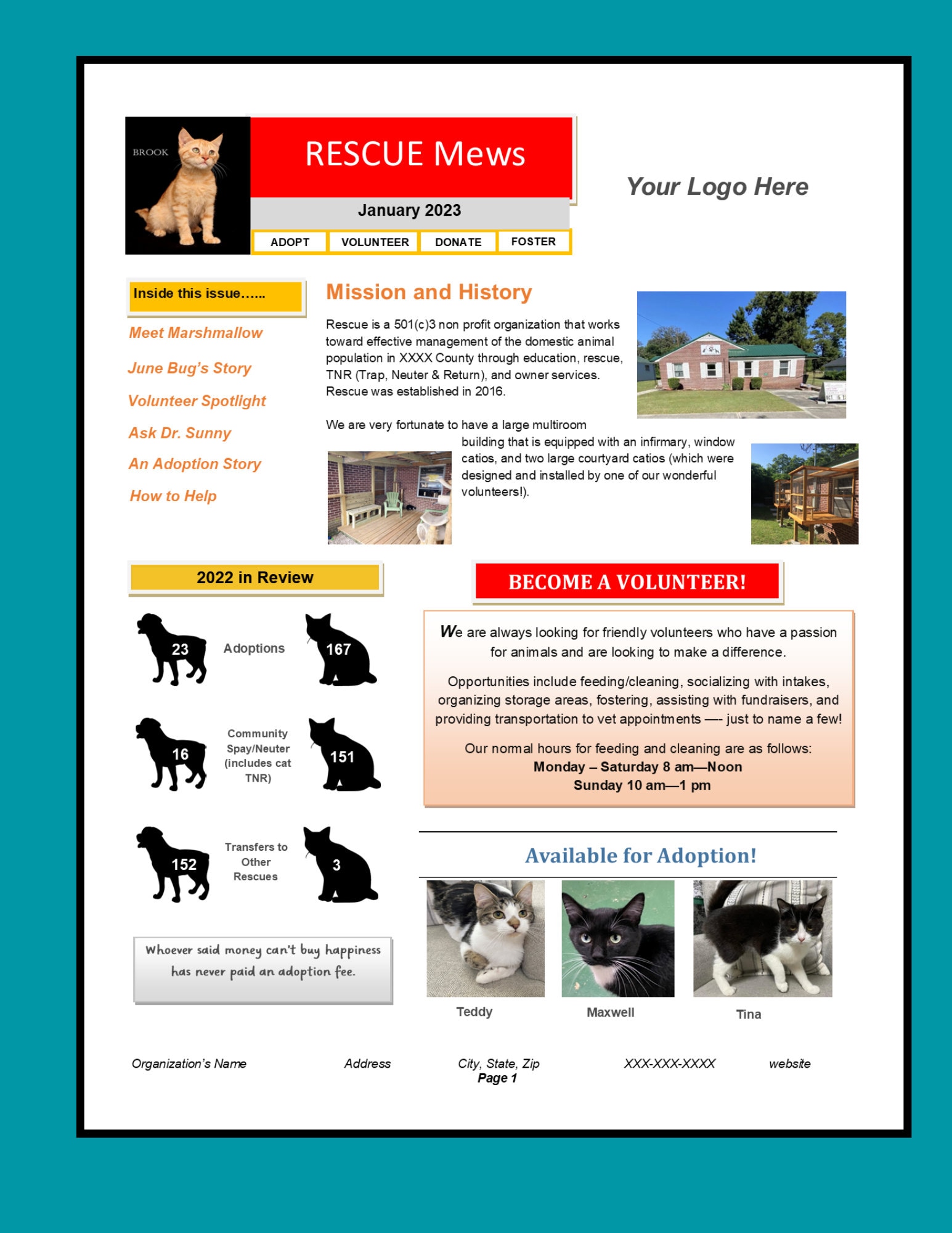 Animal Rescue Newsletter Template - Etsy