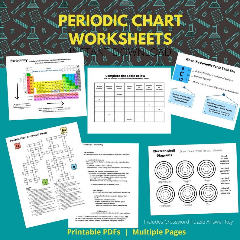 Periodic Chart Worksheets and Crossword Puzzle - Etsy