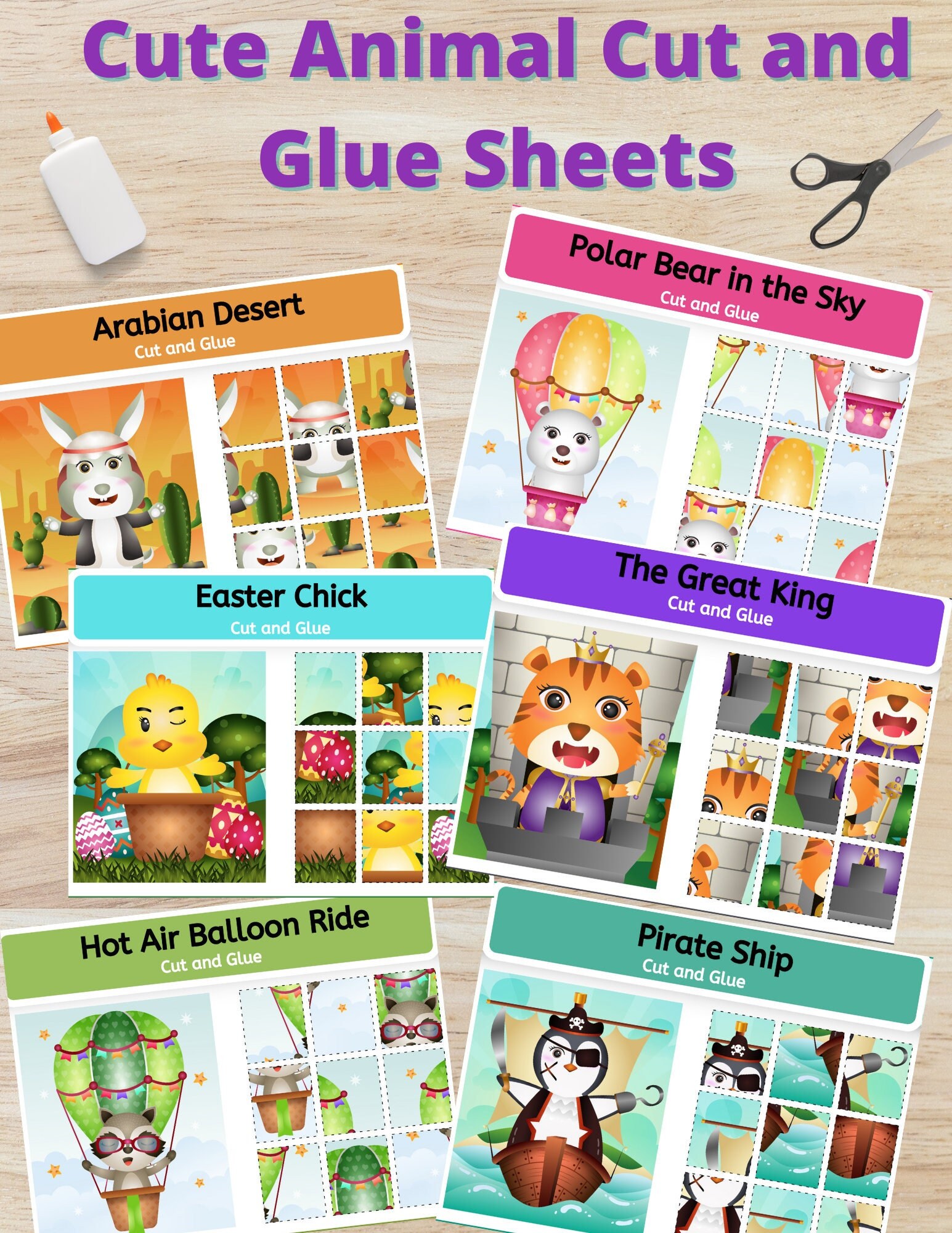 Cute Animal Cut and Glue Sheets - Etsy