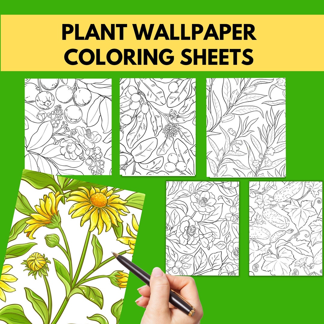 Plant Wallpaper Coloring Sheets - Etsy