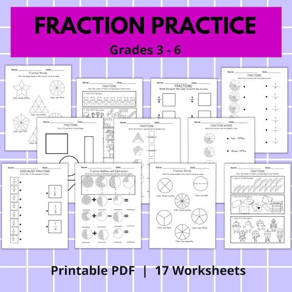 Fraction Practice Worksheets - Etsy
