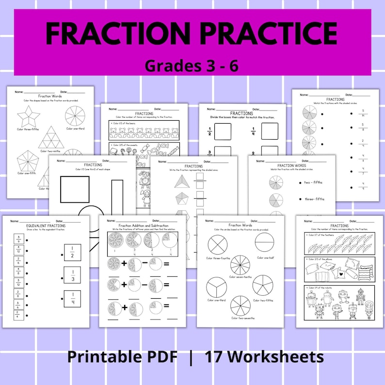 Fraction Practice Worksheets - Etsy
