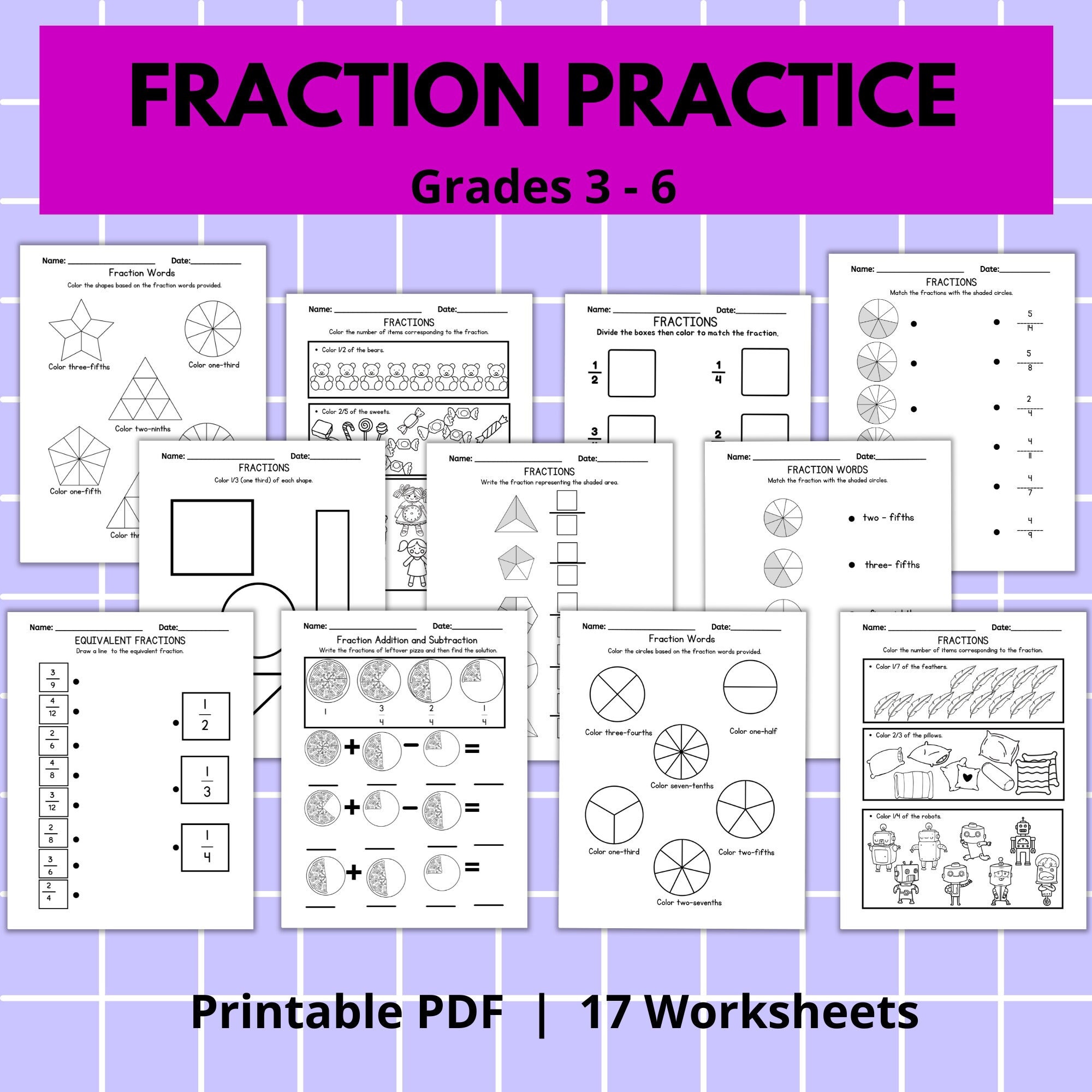 Fraction Practice Worksheets - Etsy