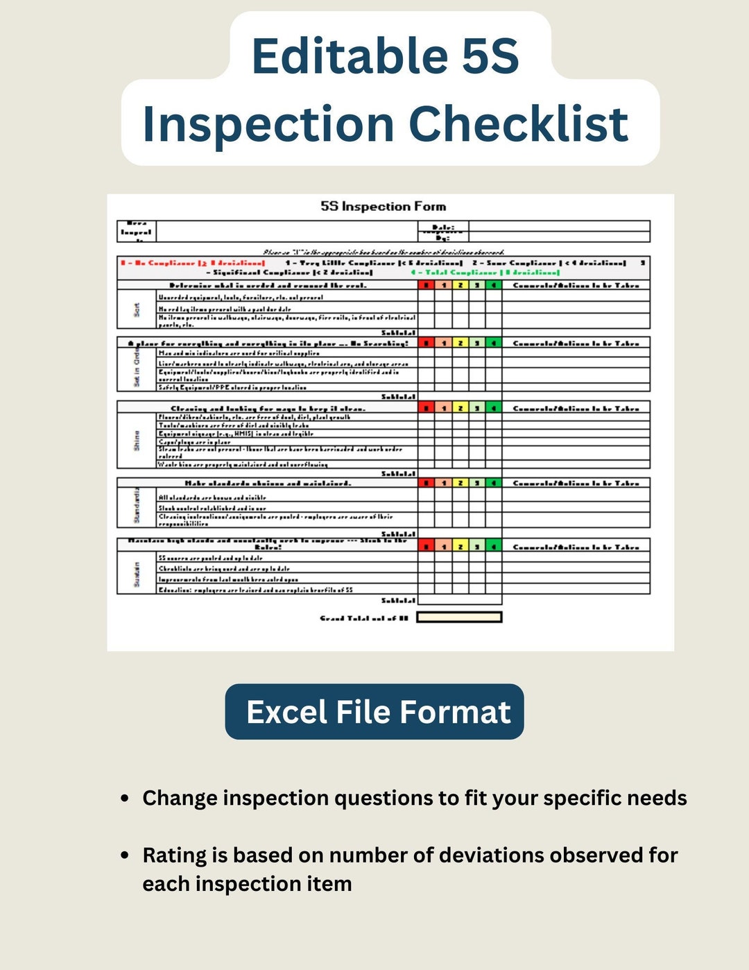 Editable 5S Inspection Form - Excel Format - Etsy