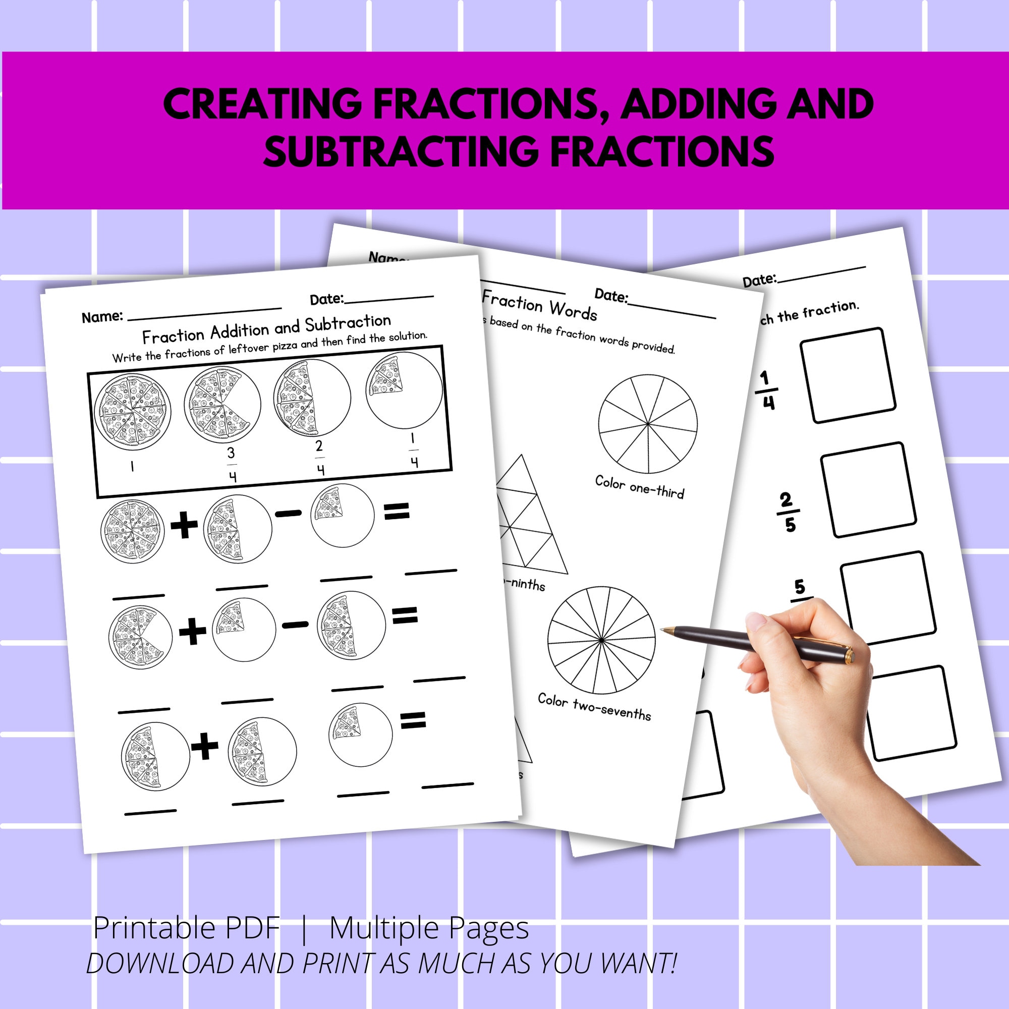 Fraction Practice Worksheets - Etsy
