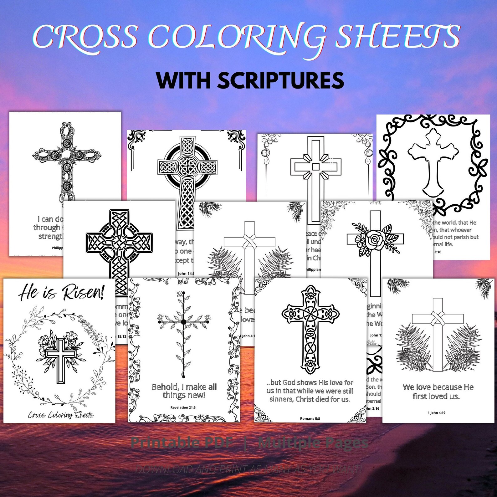 Cross Coloring Sheets With Scriptures - Etsy