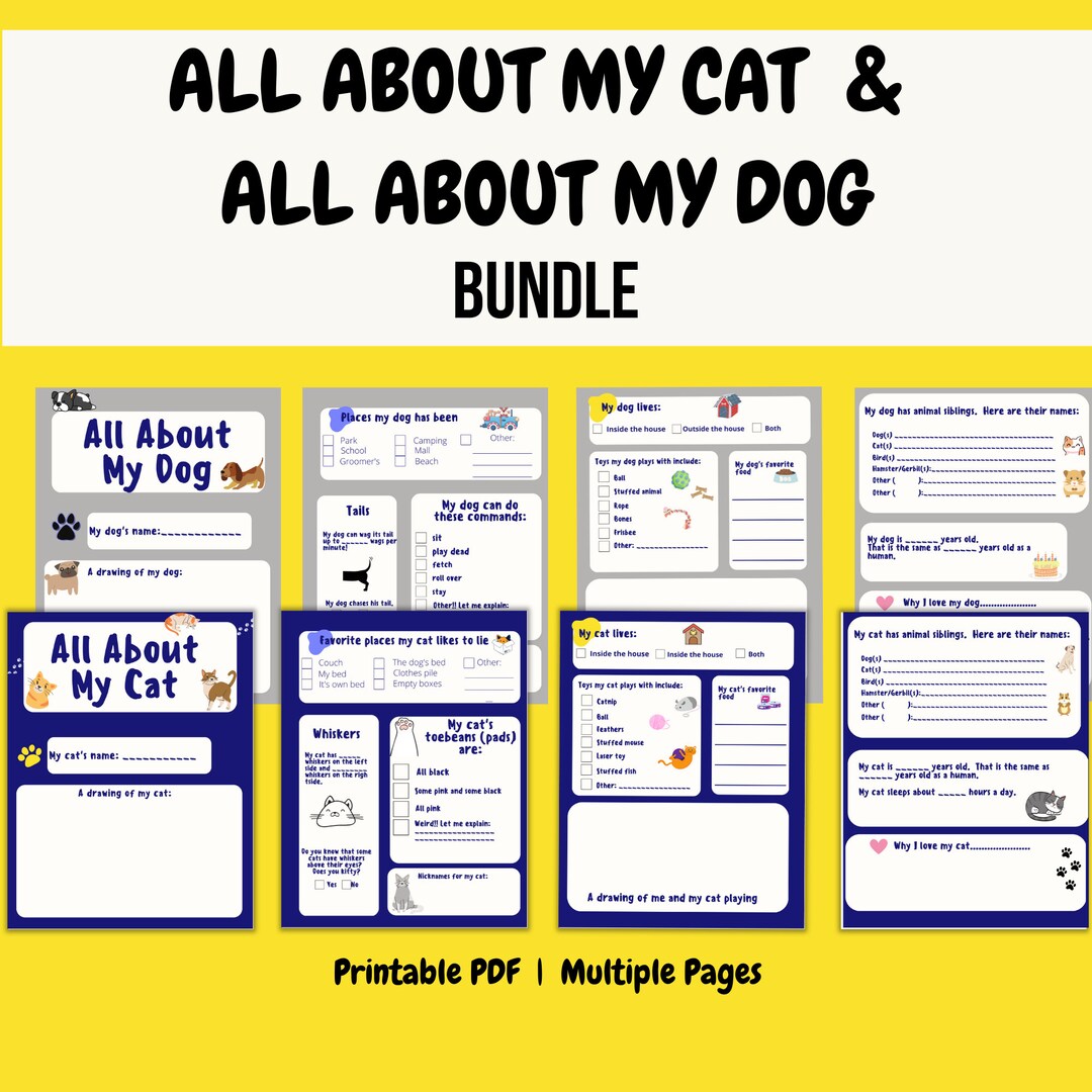 Bundle - All About My Cat & All About My Dog Fillable Worksheets - Etsy