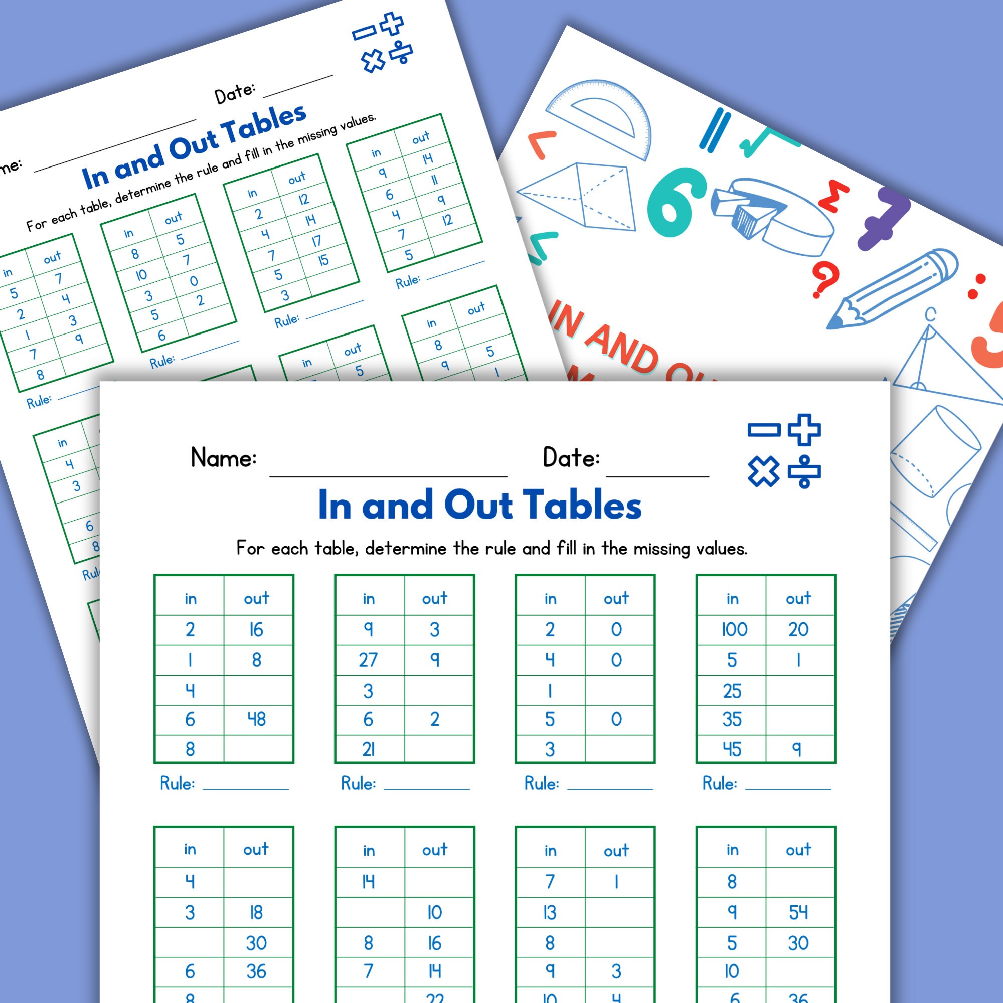 In and Out Math Tables - Determine the Math Rule - Etsy