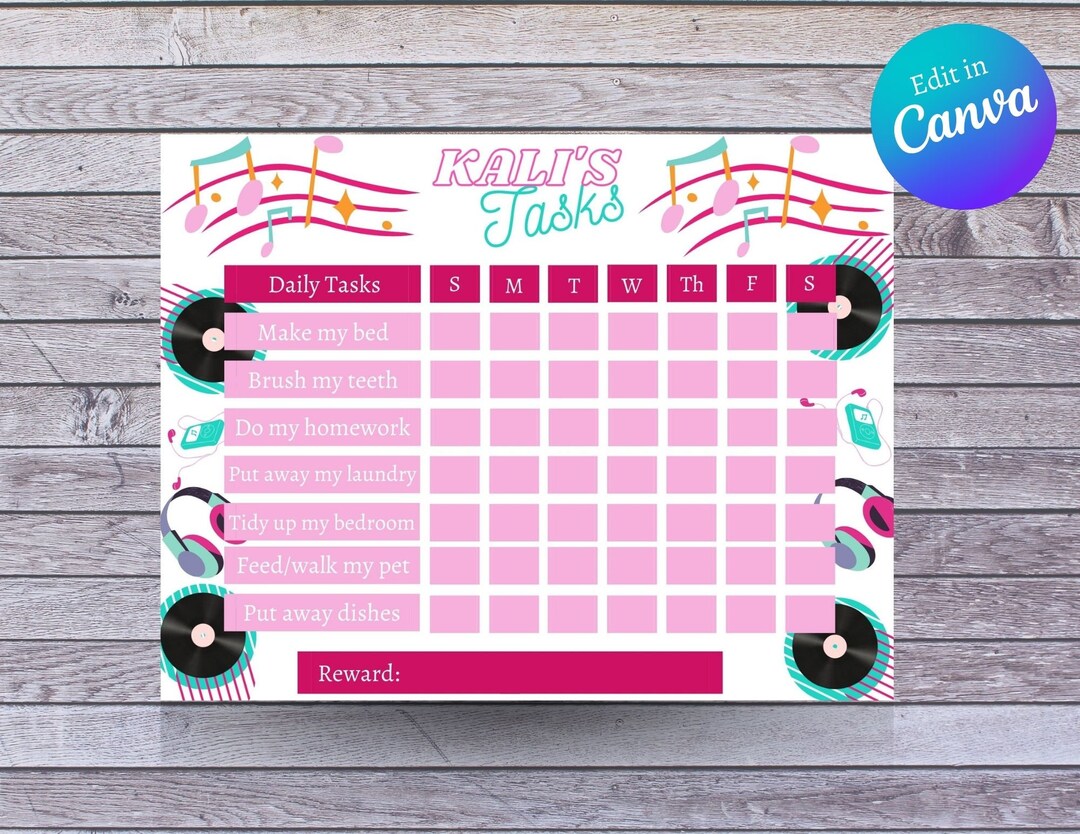 Editable Chore Chart Kids Task Chart Kids Chore Chart Chore Chart for ...