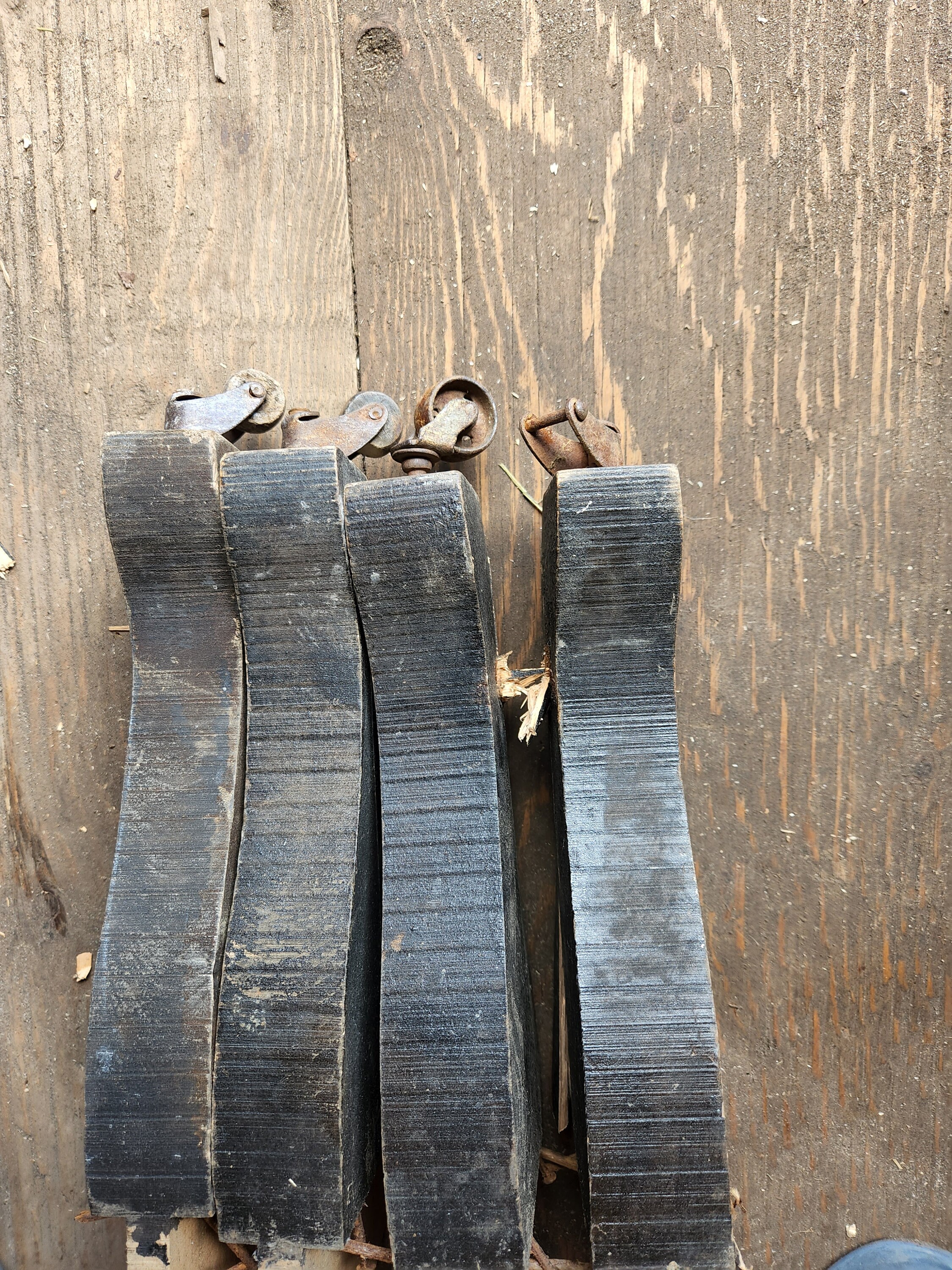 Antique Wooden Legs With Steel Wheel Casters - Etsy