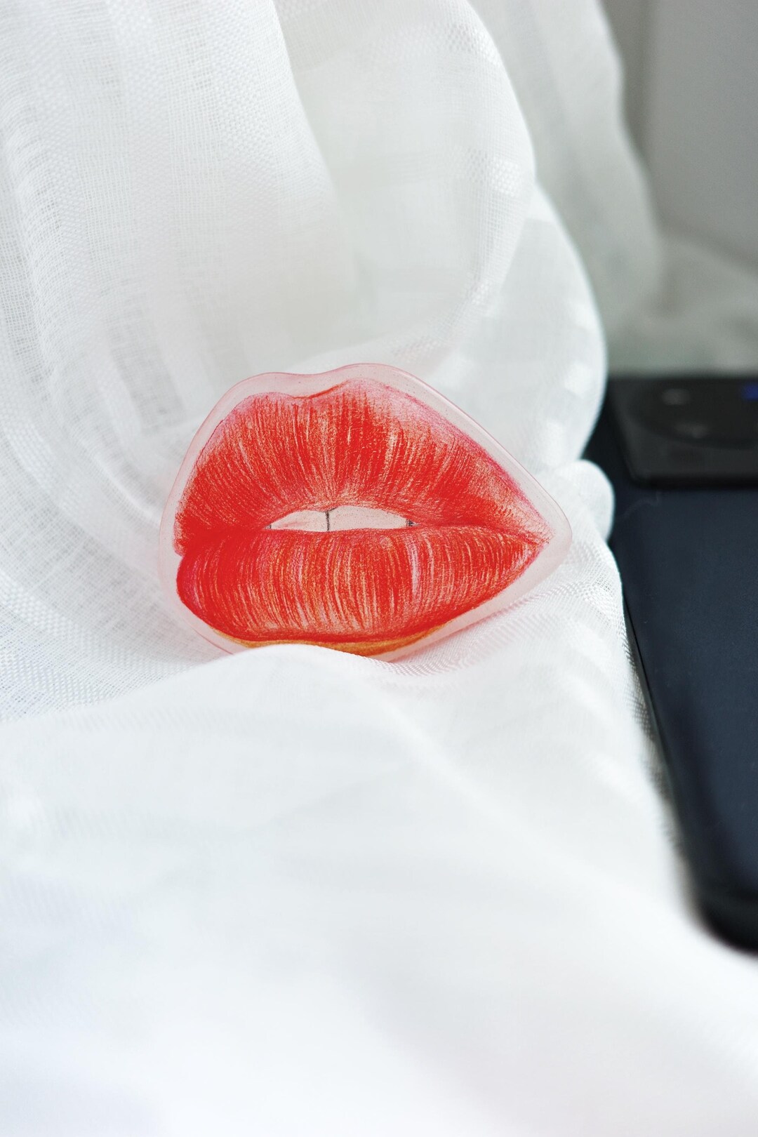 Red Lip Phone Grip, Gothic Pop Socket, Hand-painted Lips Phone Holder ...