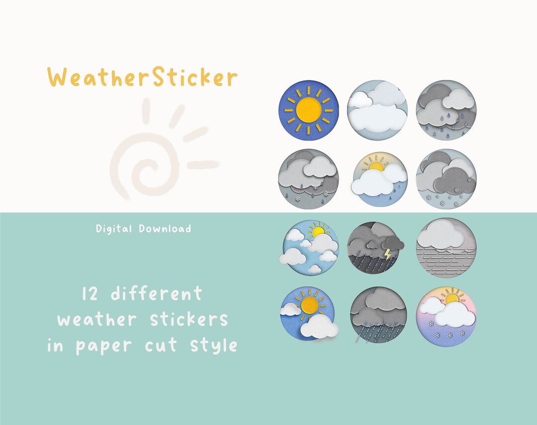 Round Paper Weather Stickers Digital Download Planner - Etsy