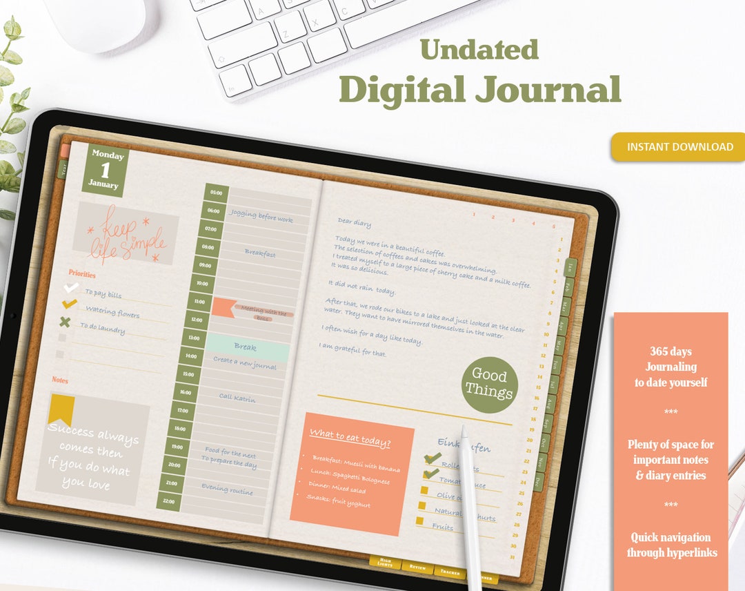 Digital Planner Digital Journal Undated Interactive PDF Goodnotes ...