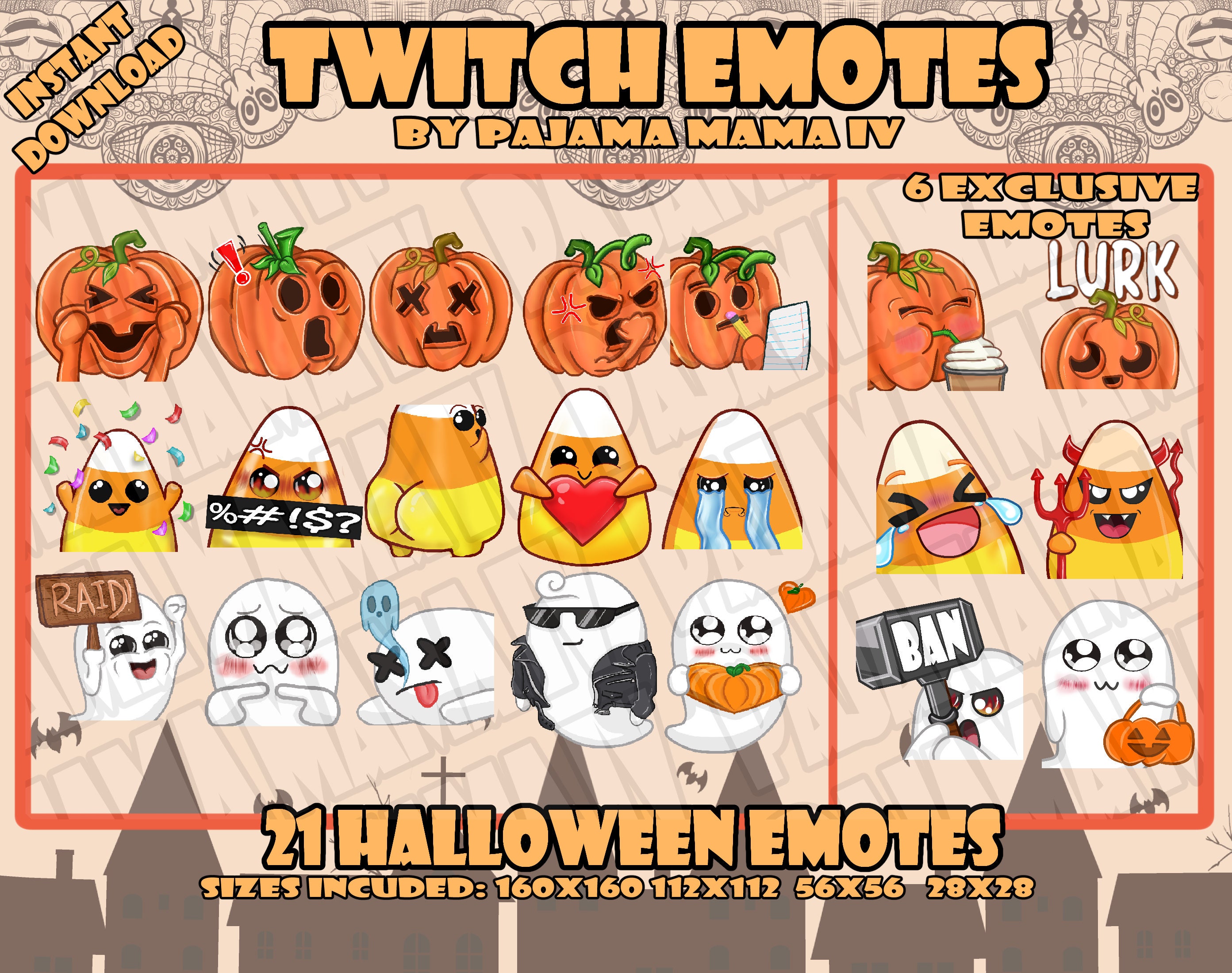 21 Halloween Emote Pack for Twitch Discord Emotes Cute Sub Badges ...