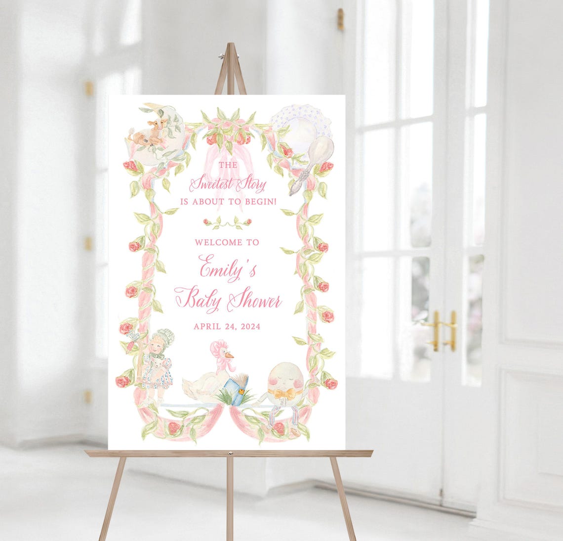 Printable Pink Nursery Rhyme Welcome Sign | Custom 24x36 Mother Goose ...