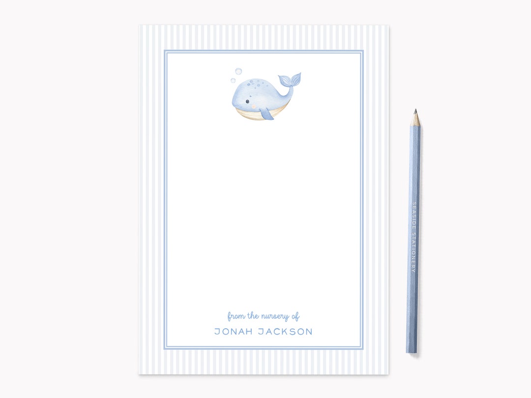 Printed Blue Whale Stationery Set Custom Nautical Baby - Etsy
