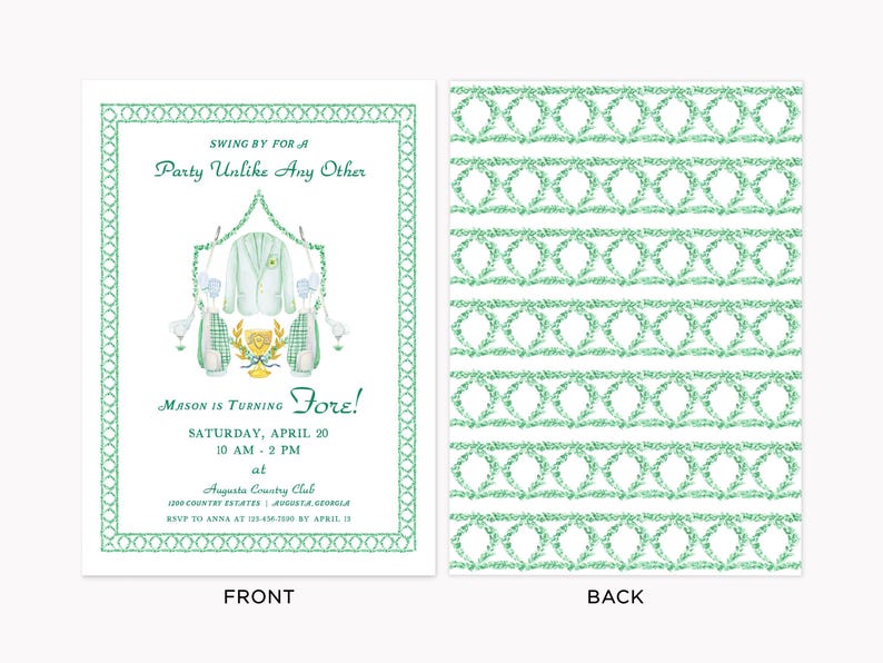 Masters Golf Crest Invitations | Custom 5x7 Golfing Birthday Party ...