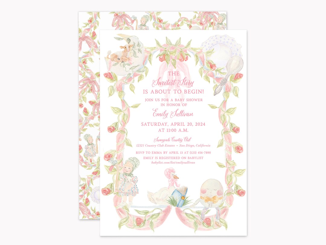 Nursery Rhyme Invitation Set Custom Pink 5x7 Storybook Party ...