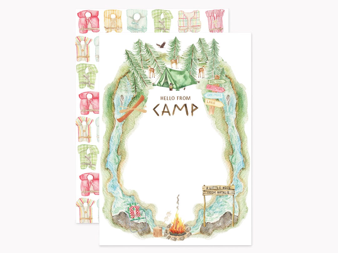 Printed Summer Camp Stationery Set | Custom Watercolor Outdoorsy Note ...