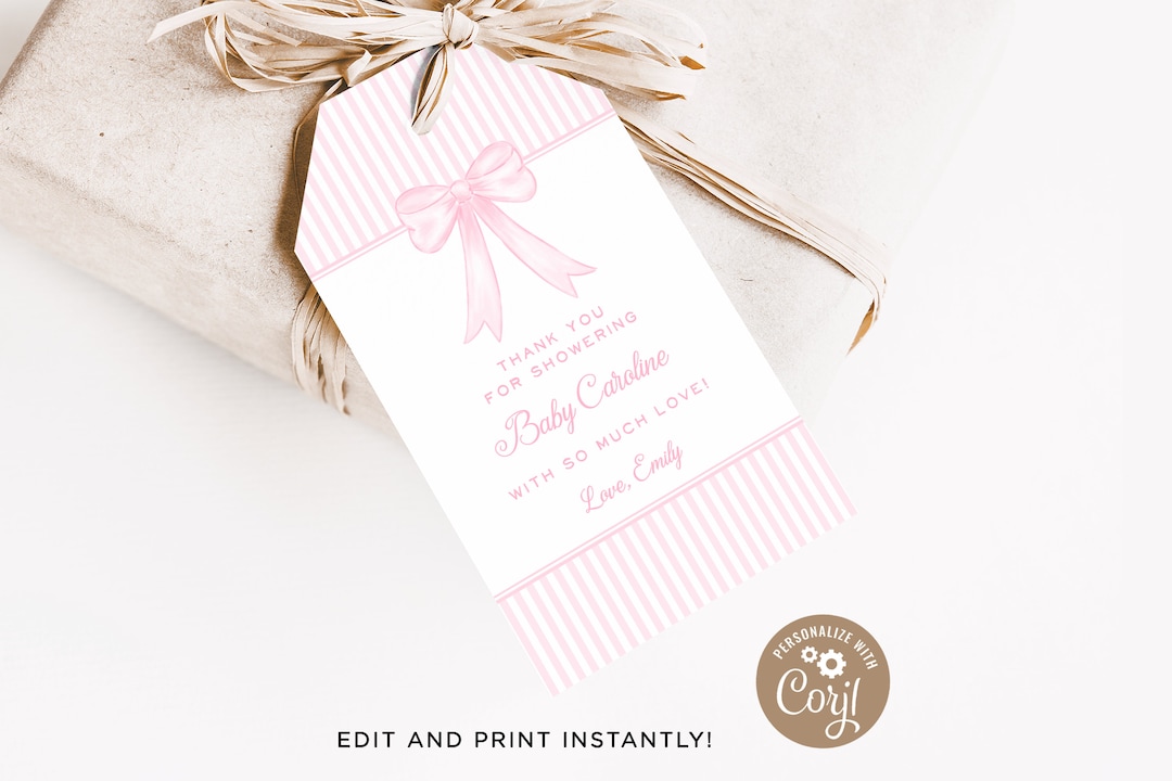 Printable Pink Bow Gift Tag Template DIY Editable 2.25x4 - Etsy UK