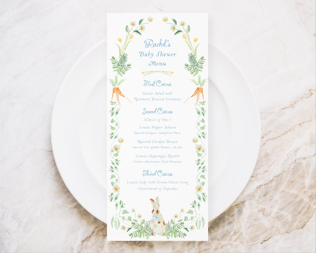 Printed Velveteen Rabbit Menu Set Easter Bunny Spring Party Menus ...