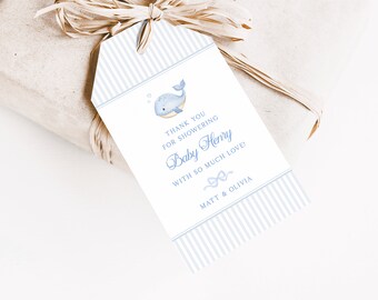 Whale Baby Shower Tags, Nautical, Beach, Ocean, Personalized Gift Tags ...
