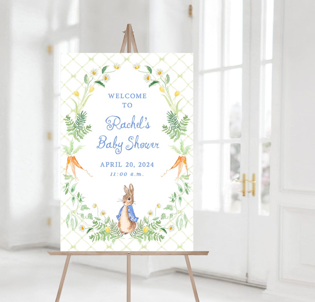 Printable Boy Rabbit Welcome Sign Custom 24x36 Easter Bunny Spring Baby ...