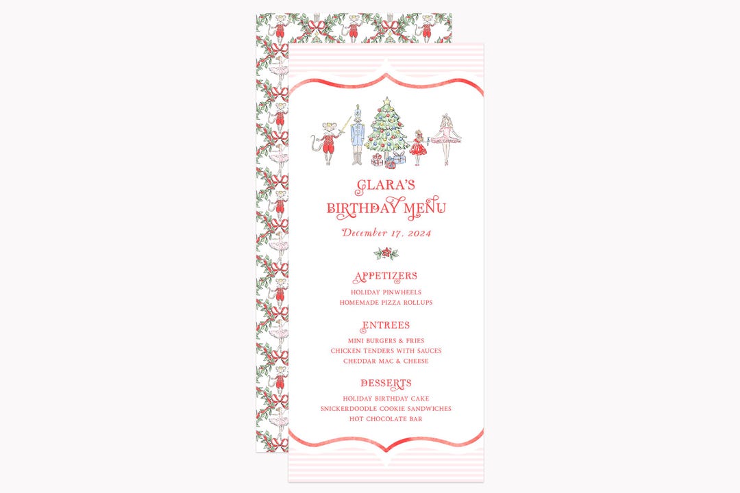 Printed Classic Nutcracker Menu Set | Custom Christmas Ballet Dinner ...