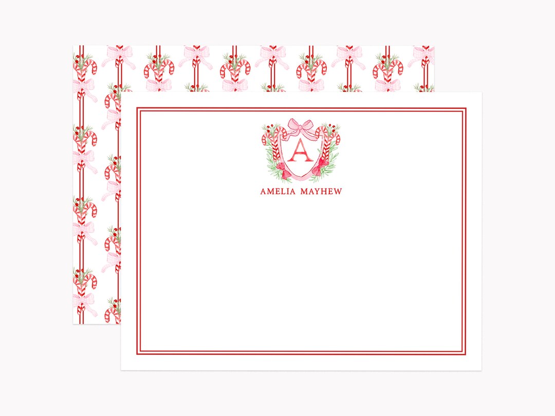 Candy Cane Crest Stationery Set | Custom Holiday Note Cards ...