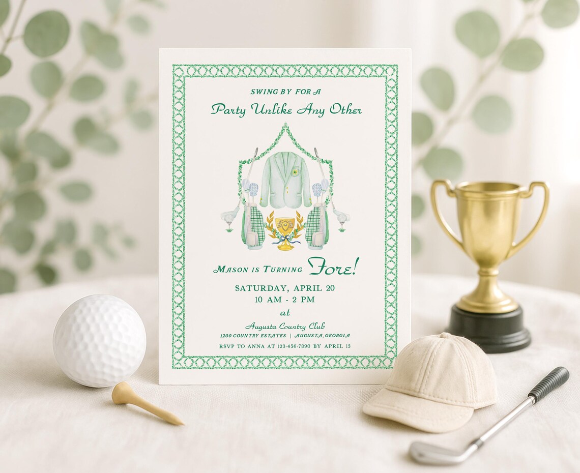 Masters Golf Crest Invitations | Custom 5x7 Golfing Birthday Party ...