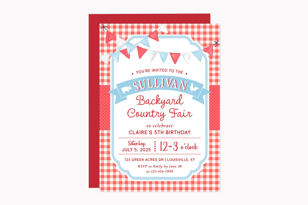 Printed Country Fair Invitation Set | Custom Watercolor Kids Backyard ...